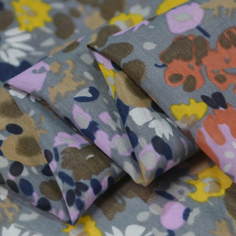 Abstract floral print natural silk and cotton blen... – Grandado