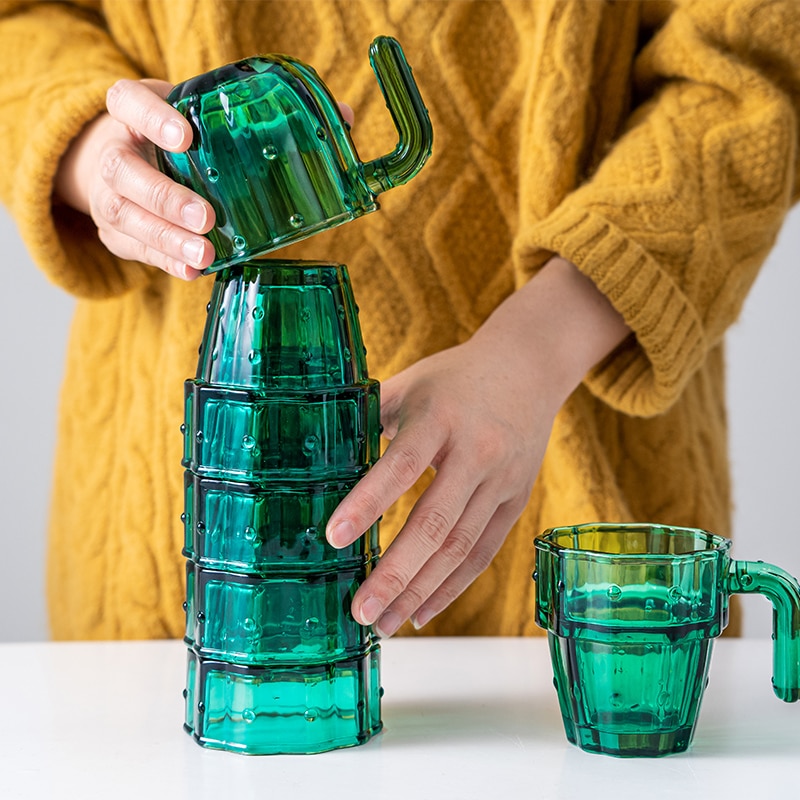 Glas Cup Set Cactus Bril Sap Mokken Groen Gekleurd... – Grandado
