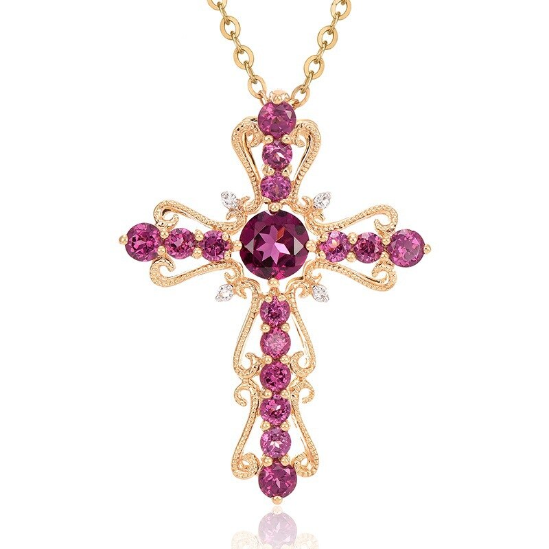 14K Gold 45cm Necklace Ruby Diamond Pendants for W... – Grandado