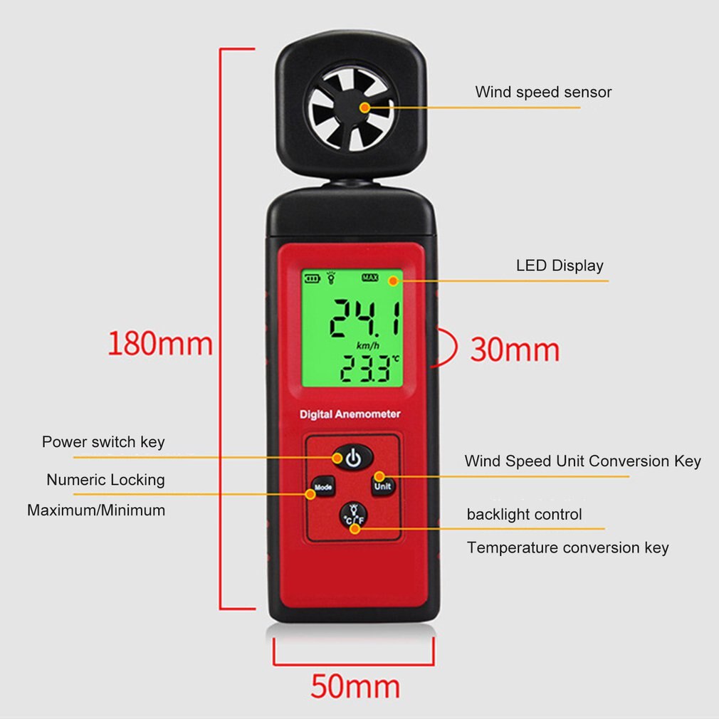Digitale Anemometer Thermometer Draagbare Wind Air... – Vicedeal
