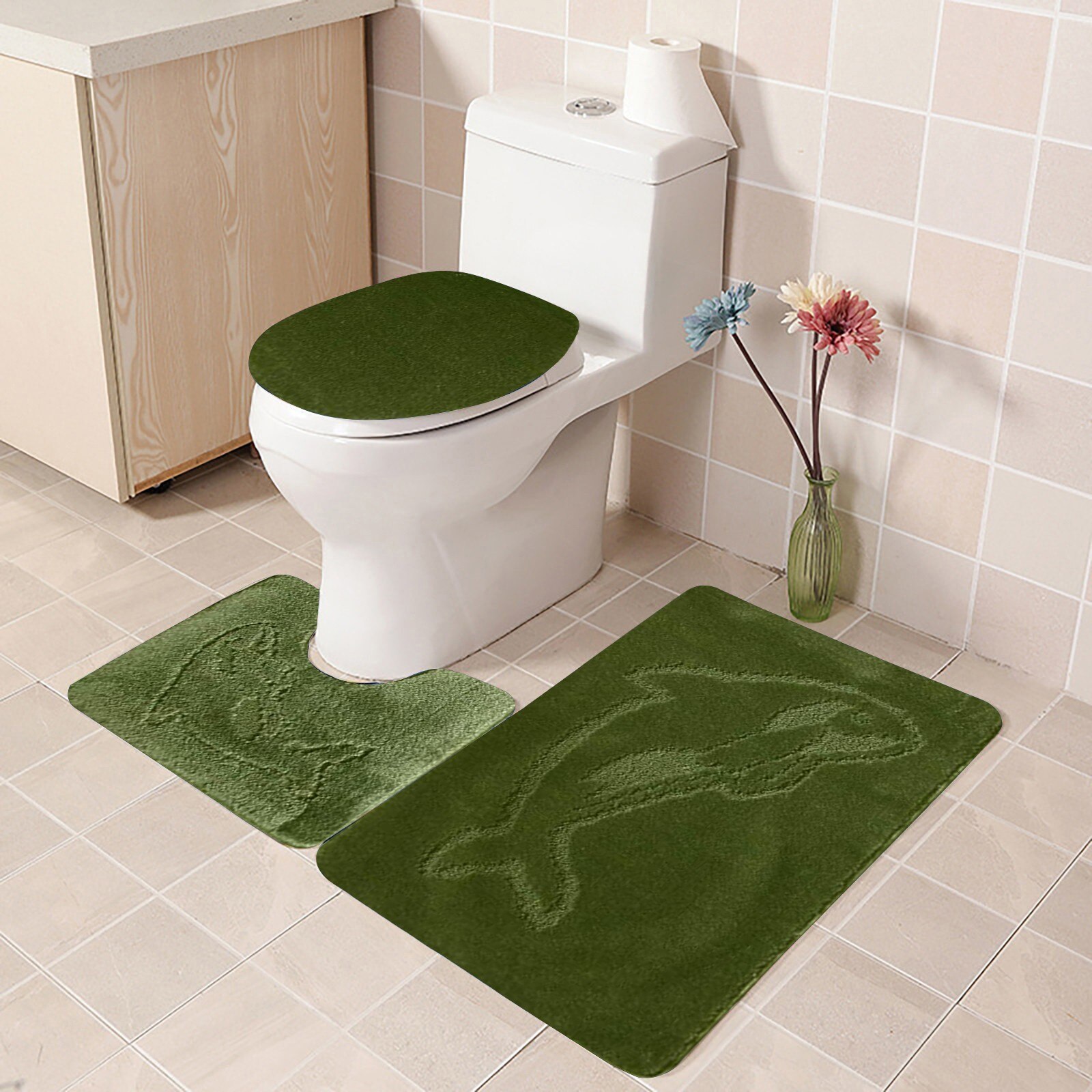 3 Piece Bathroom Rug Set Non Slip Heart Bath Conto... – Vicedeal