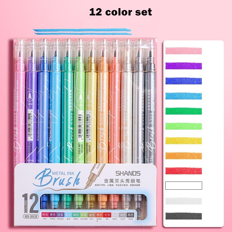 12pcs Metal Ink Brush Pens Set Double Ended Metall... – Vicedeal