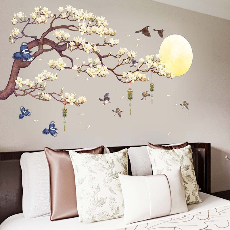 Large Chinese Style Magnolia Tree Wall Stickers Ho... – Grandado