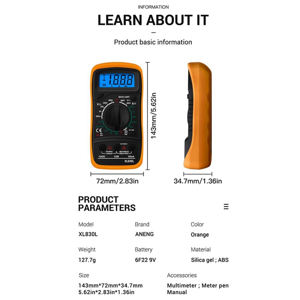 Handheld LCD Digital Multimeter XL830L AC/DC Spann... – Vicedeal