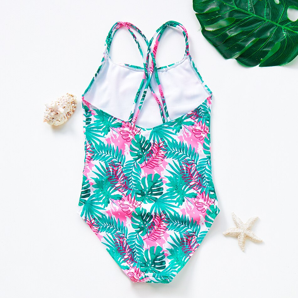 7-14Years Girls ONE-PIECE Leaves Printed Swimwear ... – Grandado