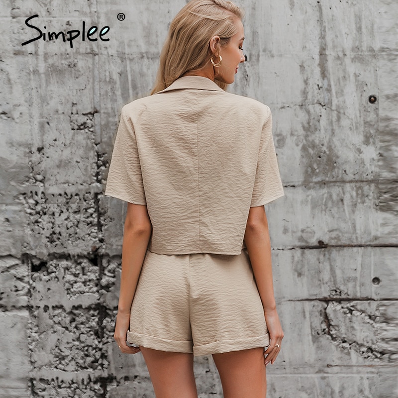 Simplee Casual two-piece women blouse shorts set S... – Grandado