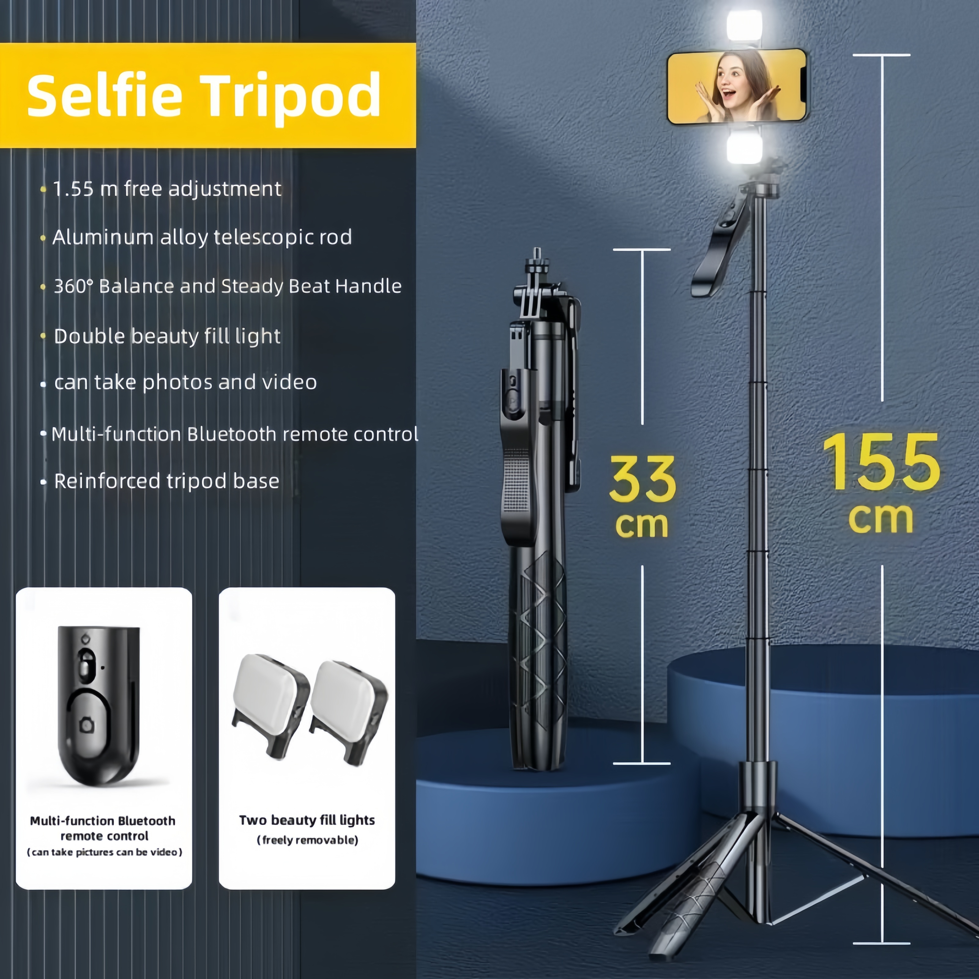 Portable Selfie Stick Tripod with Bluetooth Remote... – Grandado