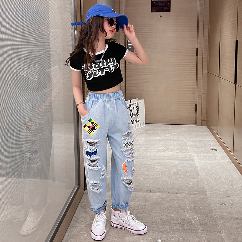 Kids Girls Clothing Sets Hip Hop Crop Tops Letter ... – Grandado