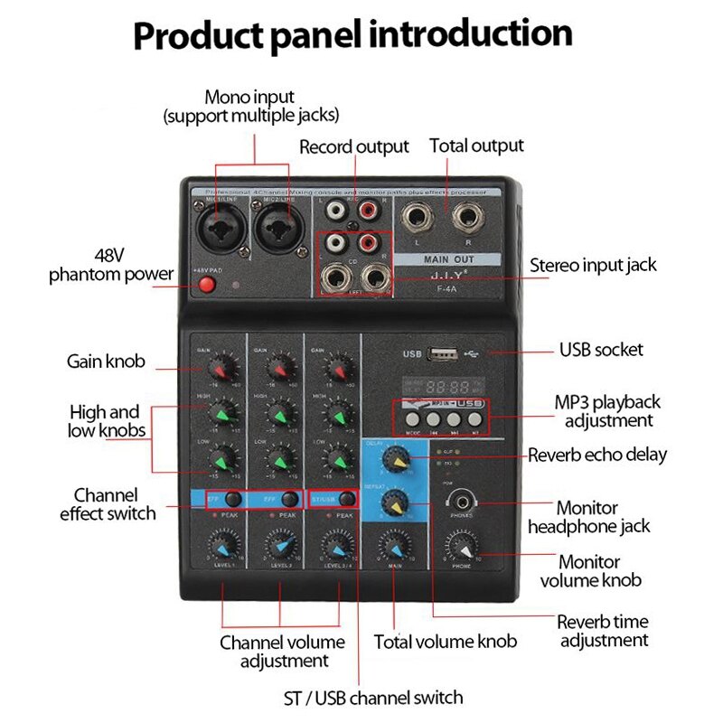 4 Channel Bluetooth Mixer o Mixing DJ Console with... – Vicedeal