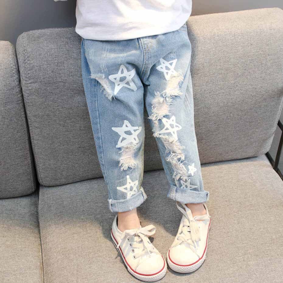 Baby Girl Ripped Jeans Star Pattern Girls Jeans Pa... – Vicedeal