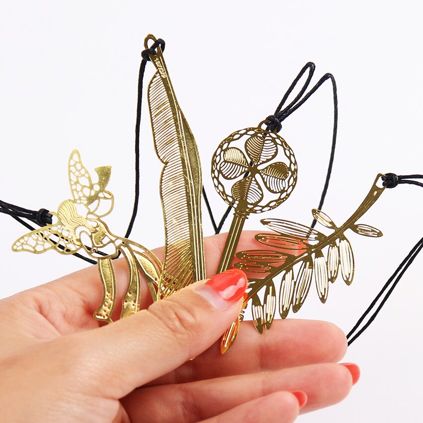 Cute Kawaii Gold Metal Bookmark Vintage Key Feathe... – Grandado