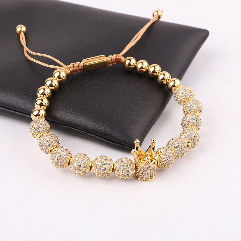 Luxury 8mm CZ Pave Ball Crown Charms Bracelet Bang... – Vicedeal