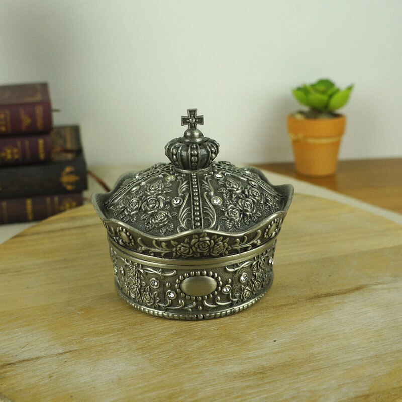 Crown Vintage Silver Jewelry Box Circle Trinket Bo... – Grandado