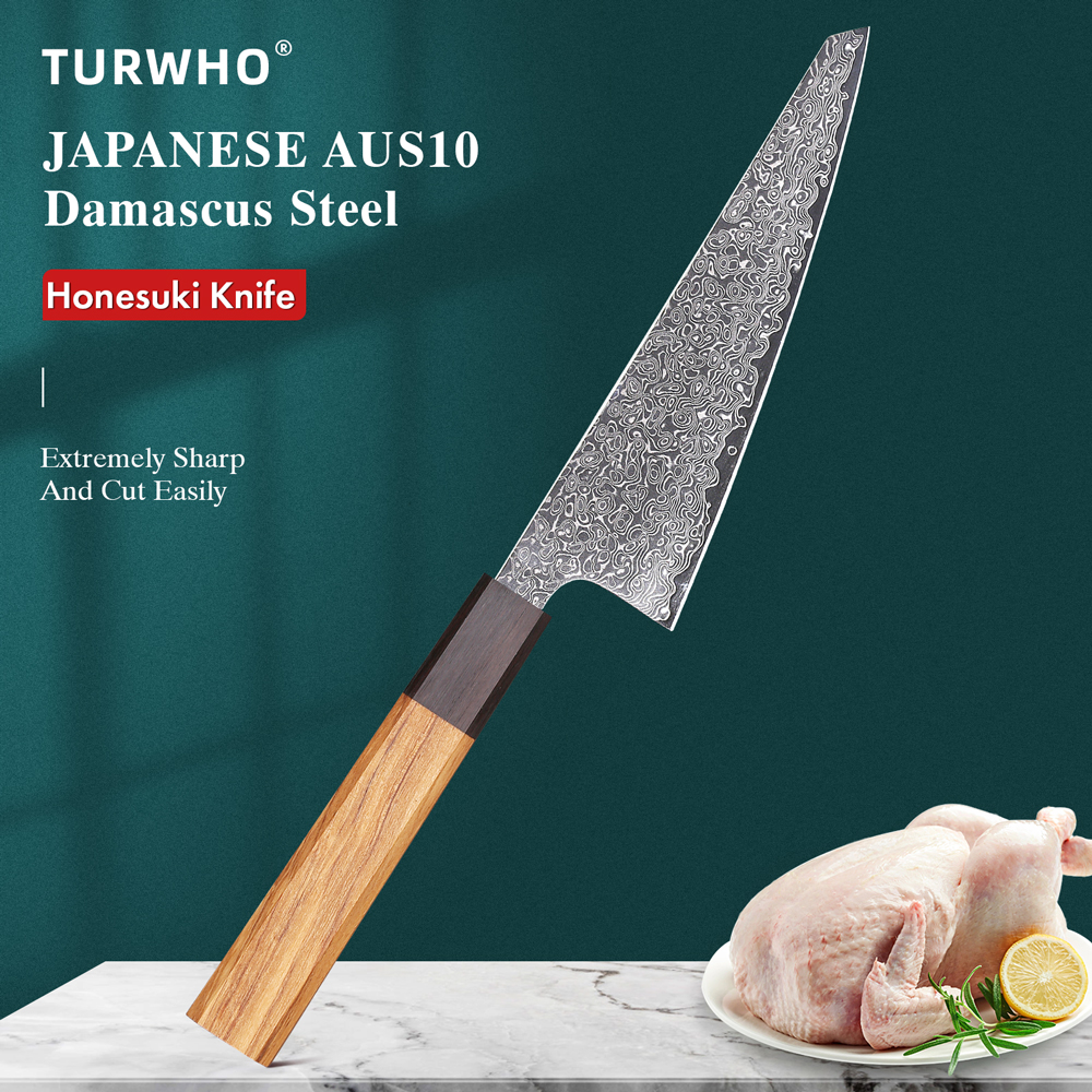 TURWHO 6 "Japanse Honesuki Mes Hand Gesmeed Damasc... – Grandado