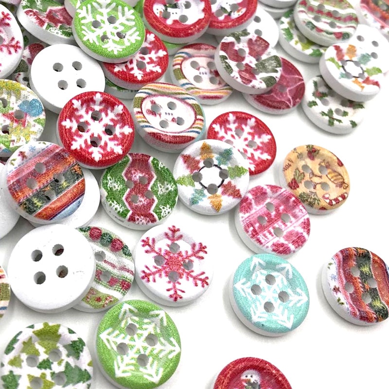 25/50/100pcs 15mm Assorted Christmas Wooden Button... – Grandado