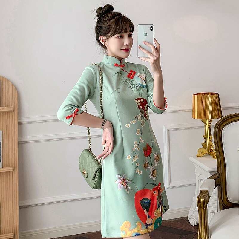 Chinese Traditional Dress Light Green Qipao Party ... – Vicedeal