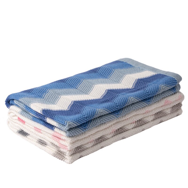 Cotton Knitted Blue Wave Baby Blanket Newborn Crib... – Grandado