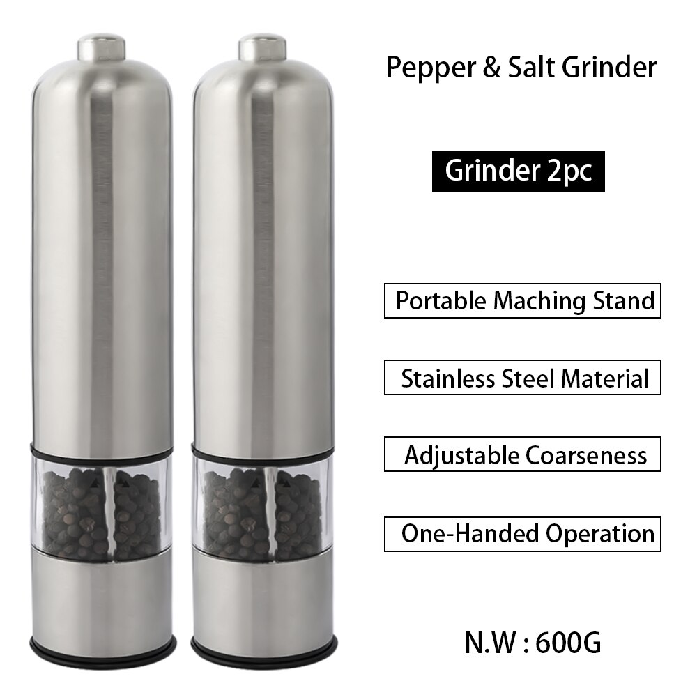 Electric Salt Pepper Mill Stainless Steel One-hand... – Grandado