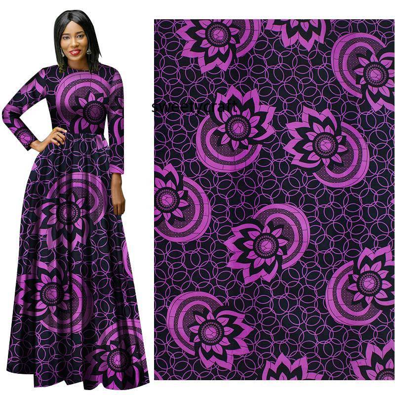100% Polyester Afrikaanse Stof Wax Paarse Bloem Ne... – Grandado