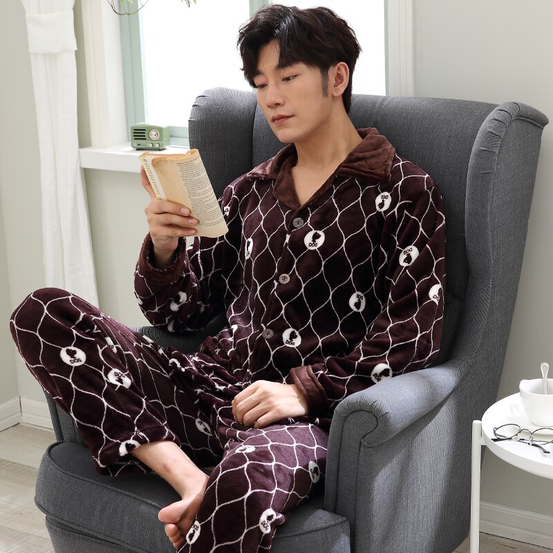 XIZOU hiver pyjamas pour hommes épais vêtements de... – Grandado