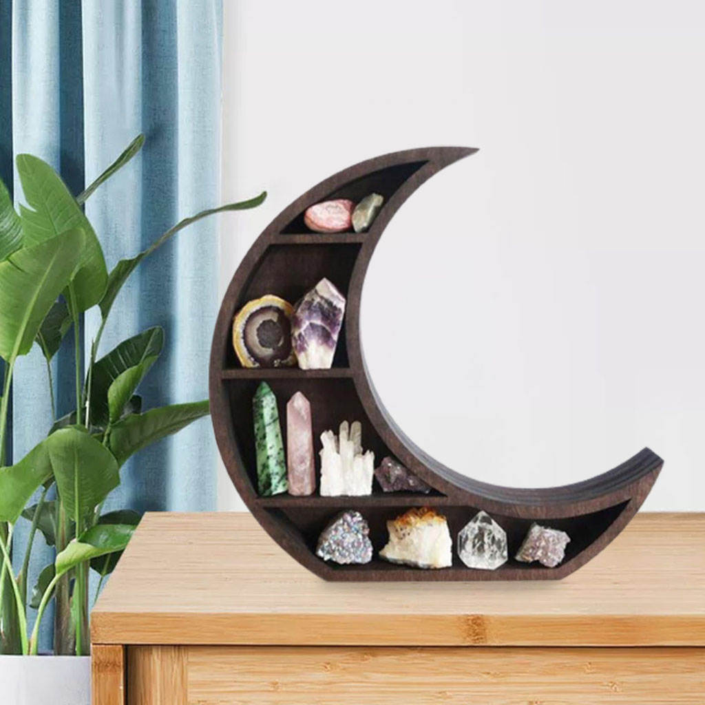 Moon Shelf Room Decor Crystal Shelf Wooden Wall Mo... – Grandado