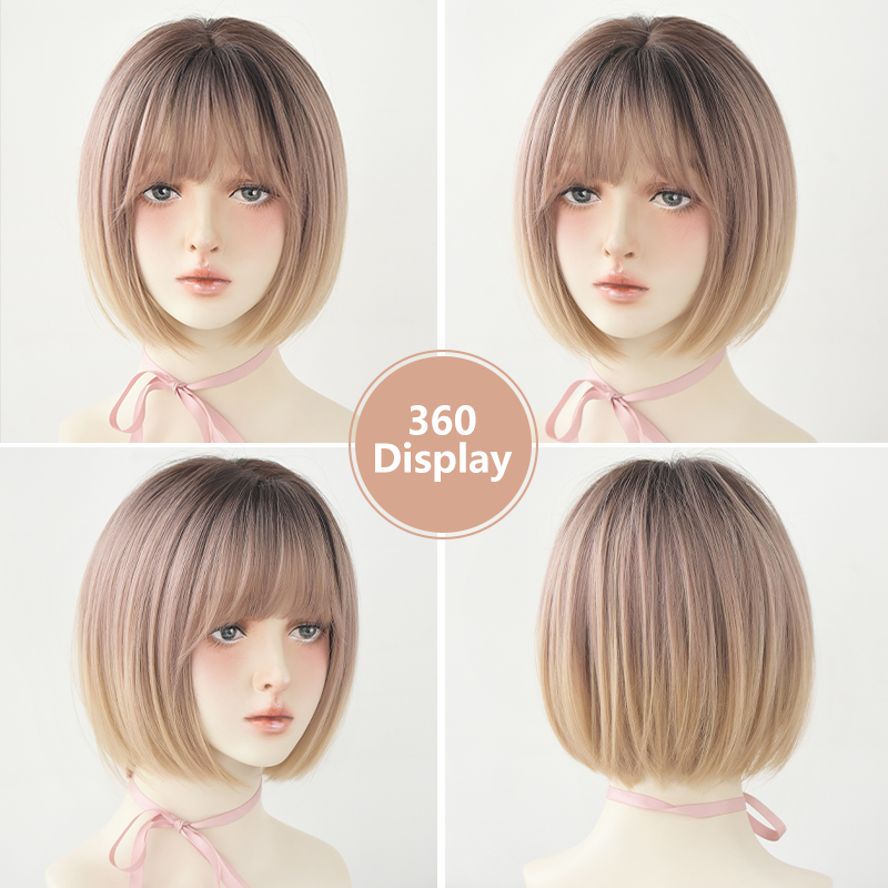 Pixie Cut Wigs Synthetic Short Straight Pink Brown... – Grandado