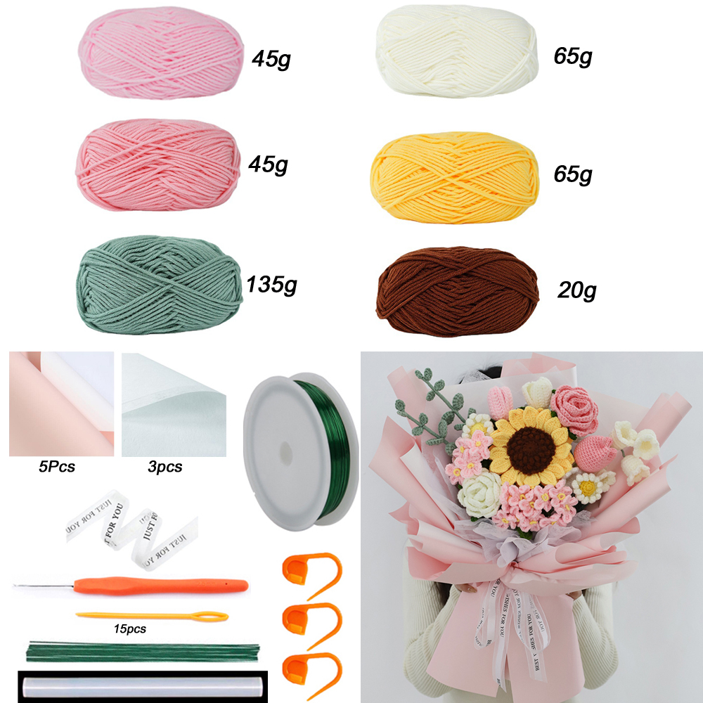 TPRPYN Pink Mixed Flower Bouquet Crochet Kit with ... – Grandado