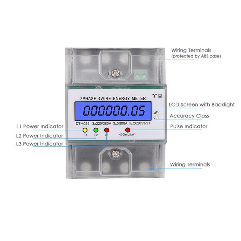 3 Phase 4 Wire Energy Meter 220/380V 5-80A Energy ... – Vicedeal
