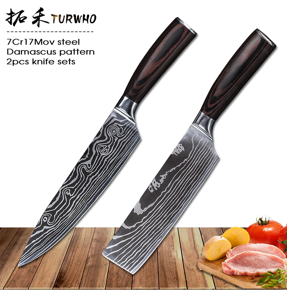 TURWHO 8 inch kitchen knives Imitation Damascus pa... – Grandado
