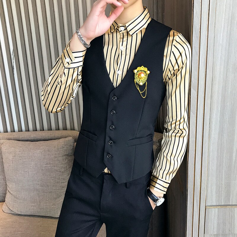 Kiinteä slim fit liivi miesten hääpuku mies lyhyt ... – Grandado