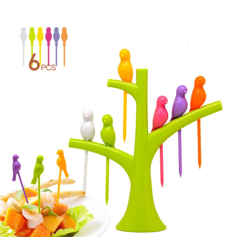 pcs 6 +1 Stand Birds Tree Shape Fruits Fork Plasti... – Grandado