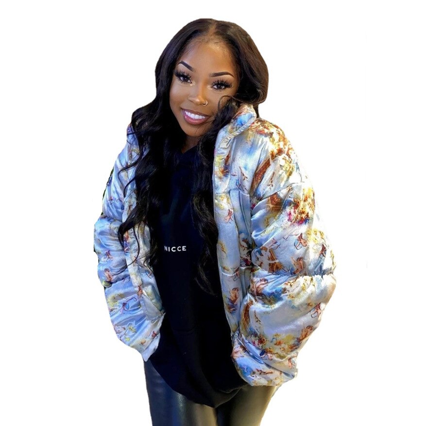Aesthetic angel satin puffer jacket ladies streetw... – Grandado