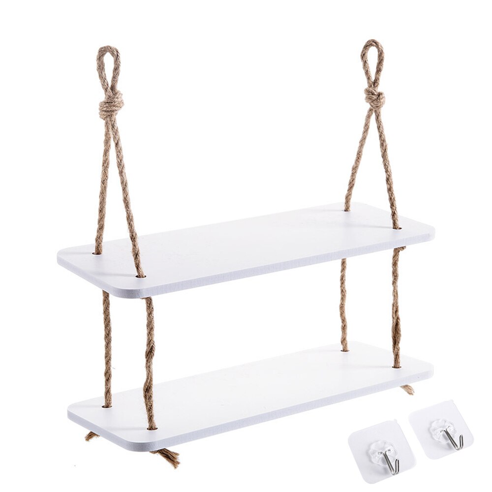 2 Tier Hanging Wall Shelf Wood Swing Storage Shelv... – Vicedeal