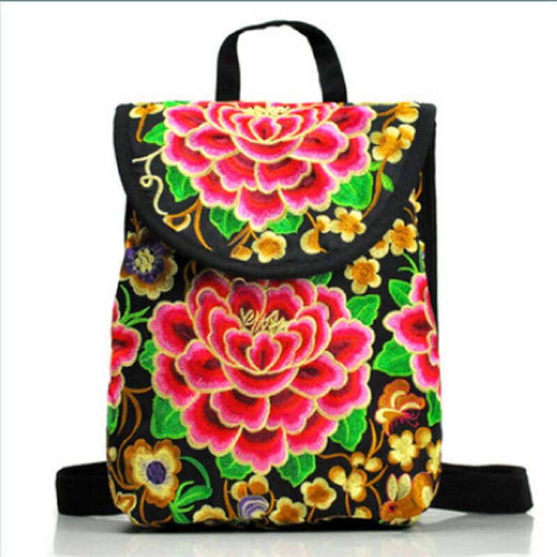 Vintage Floral Peony Embroidery Ethnic Canvas Back... – Grandado