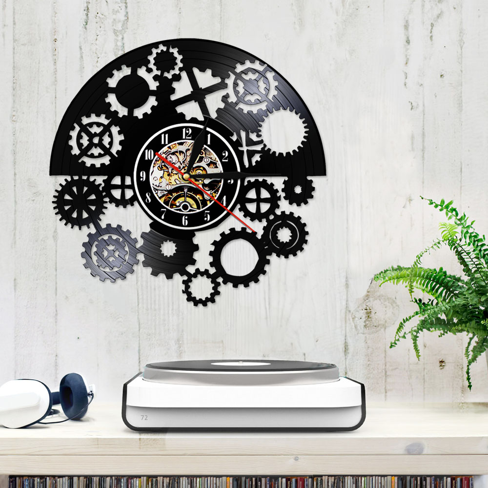 Gothic Steampunk Vinyl Record Wall Clock Gears Bla... – Grandado