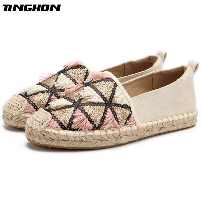 TINGHON Tassel Sequin Espadrilles Comfortable Slip... – Vicedeal