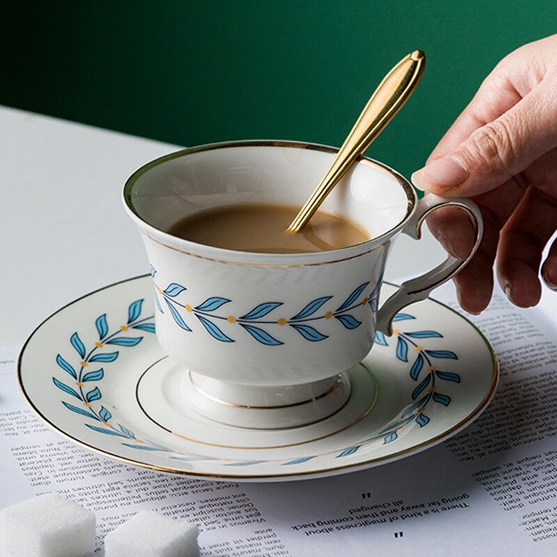 Bone China Tea Cup and Saucer Set Gold Rim Tea Cof... – Grandado