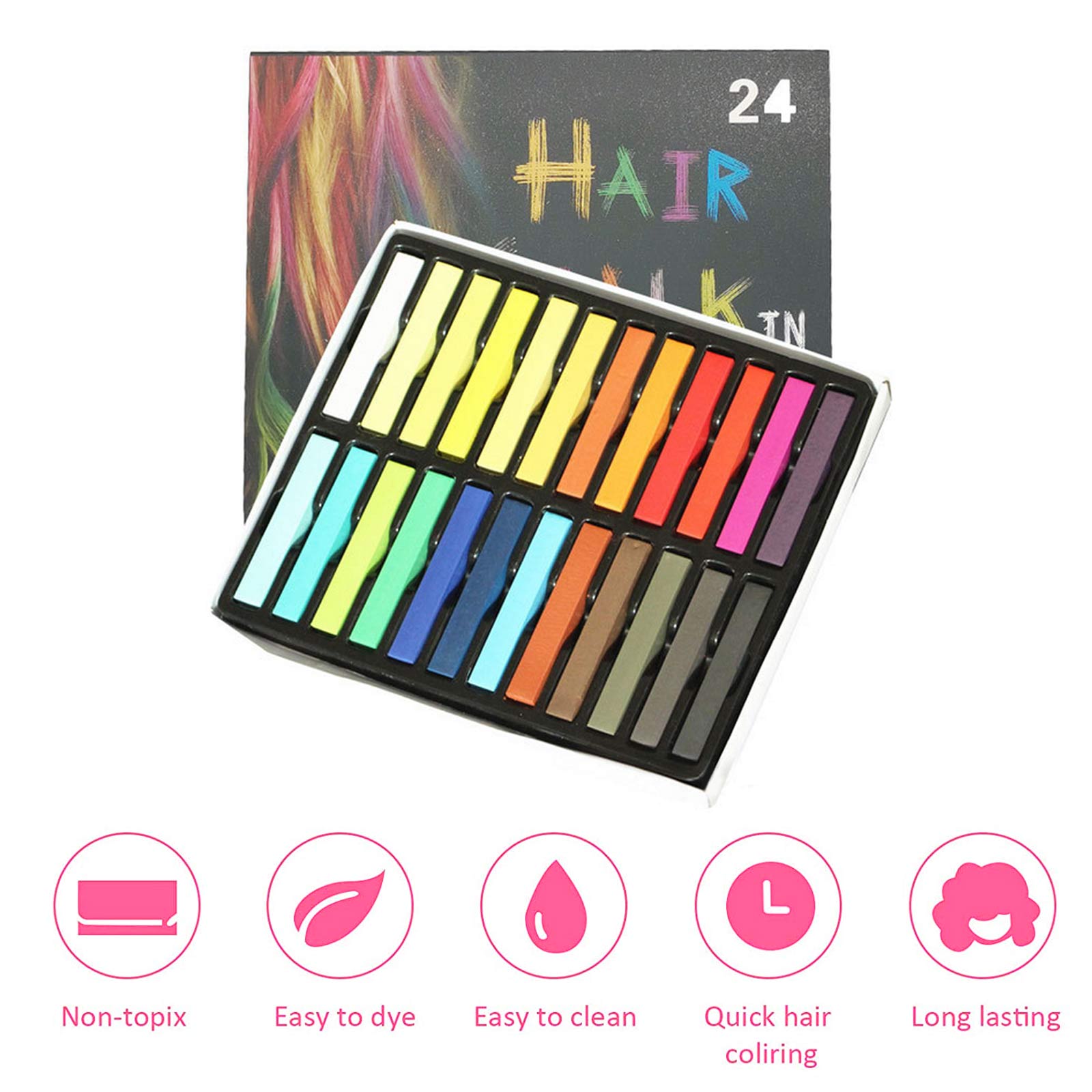 24PCS 24 Colors Hair Color Chalks Temporary Colors... – Vicedeal