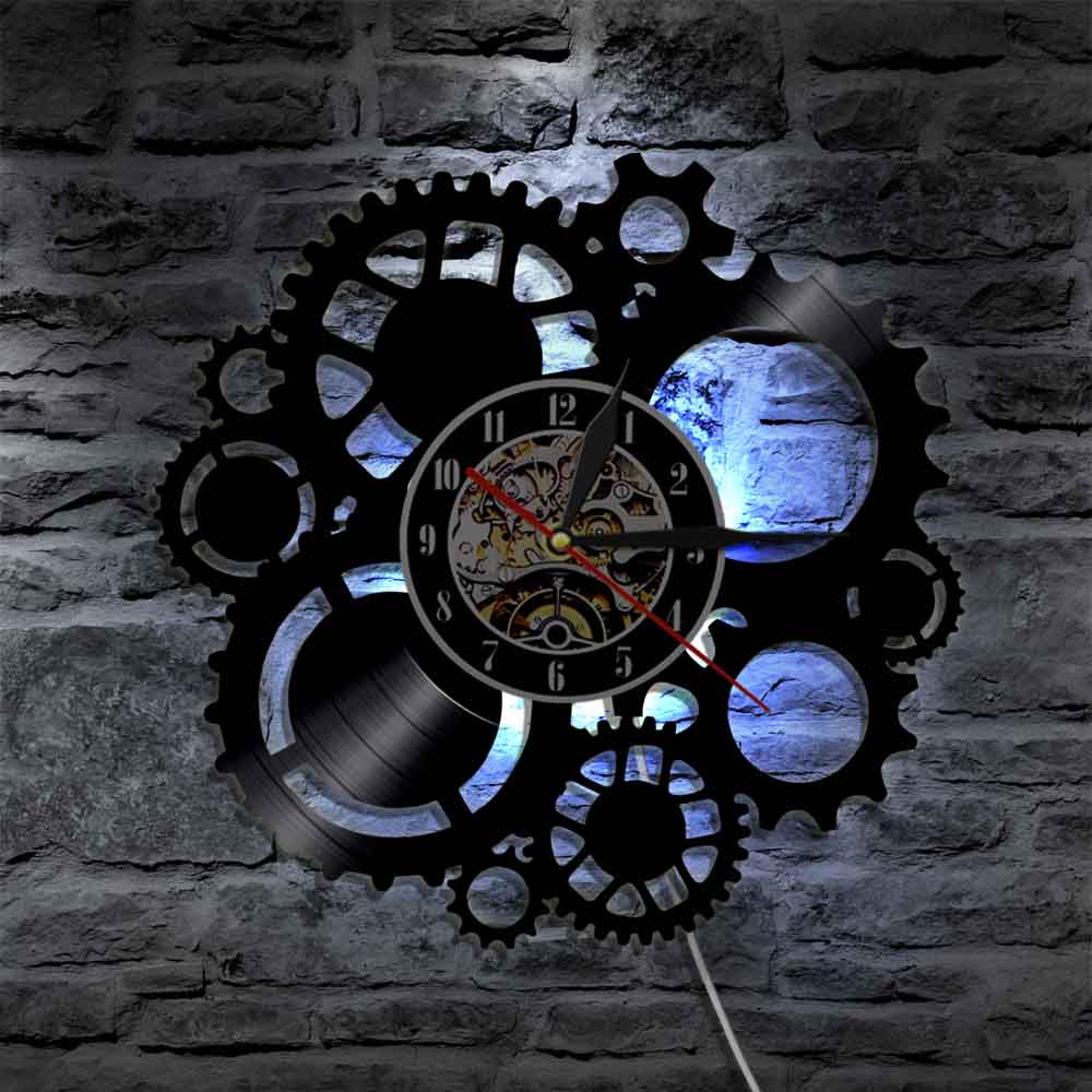 Steampunk Gears Cogs Wall Clock Vintage Vinyl Reco... – Grandado