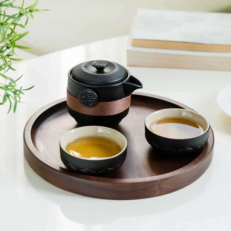 Black Pottery One Pot Two Cups Tea Sets Portable T... – Grandado
