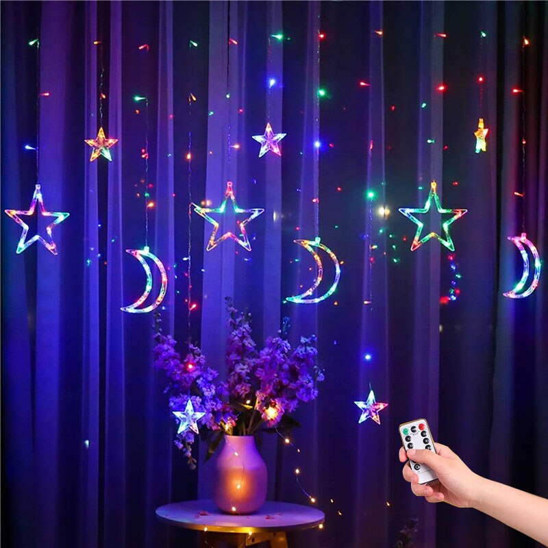220V EU Plug Moon Star LED Curtain Lights Christma... – Grandado