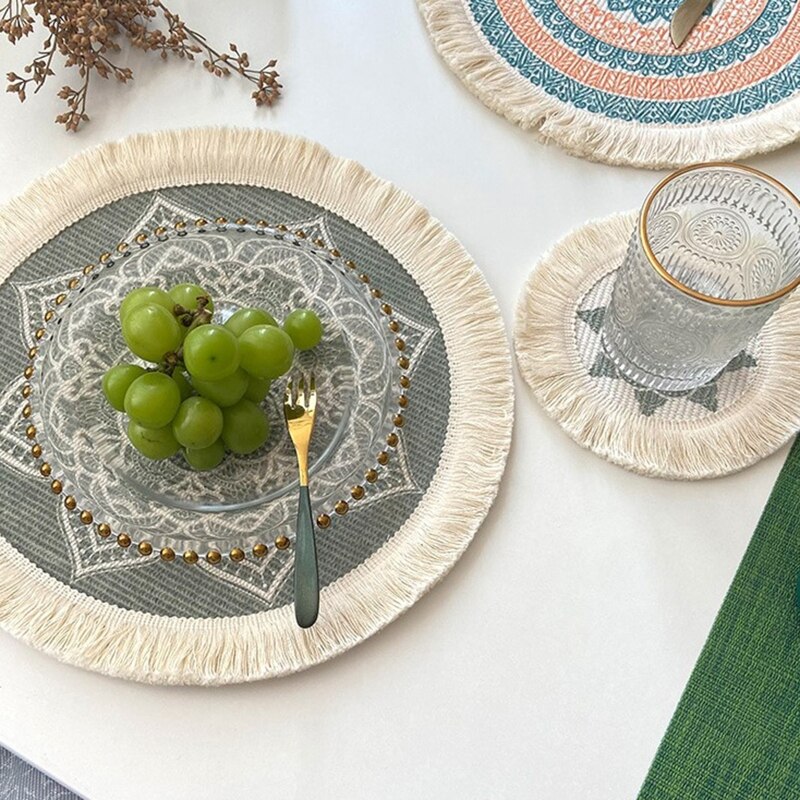 Round Placemats Boho Tassels Cotton Linen Dining B... – Grandado