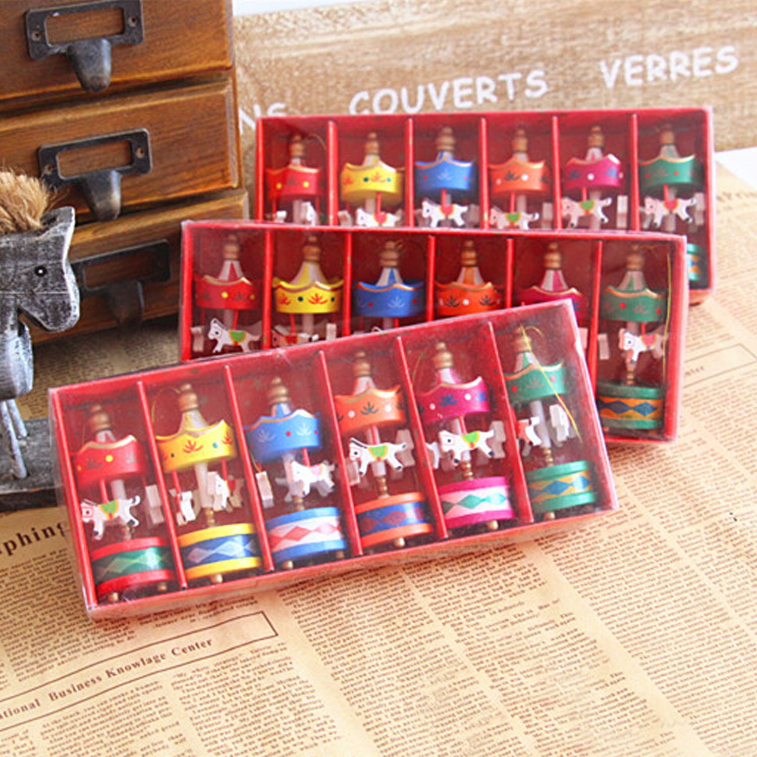 6PCS Christmas Xmas Wooden Rocking Carousel Horses... – Grandado
