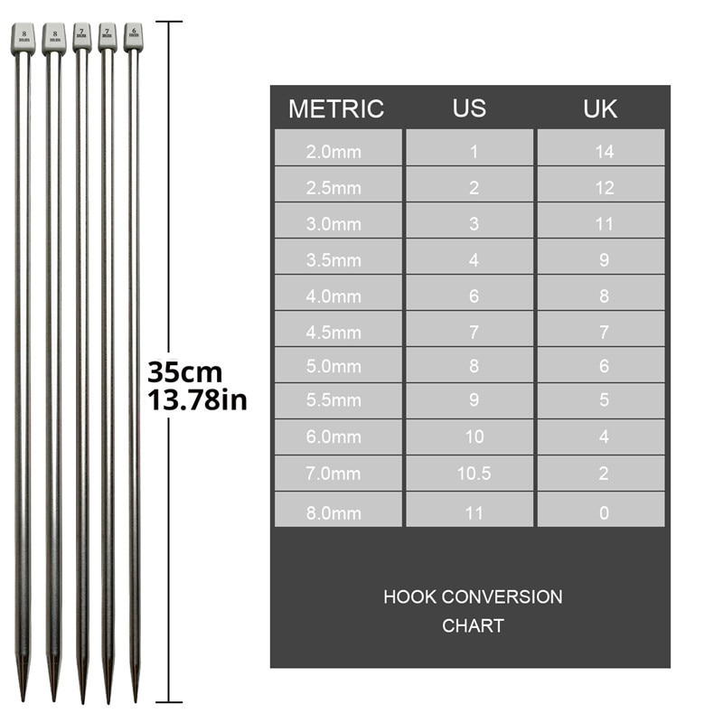 11 Pairs 2.0-8.0mm Knitting Needles Set 35cm Singl... – Grandado