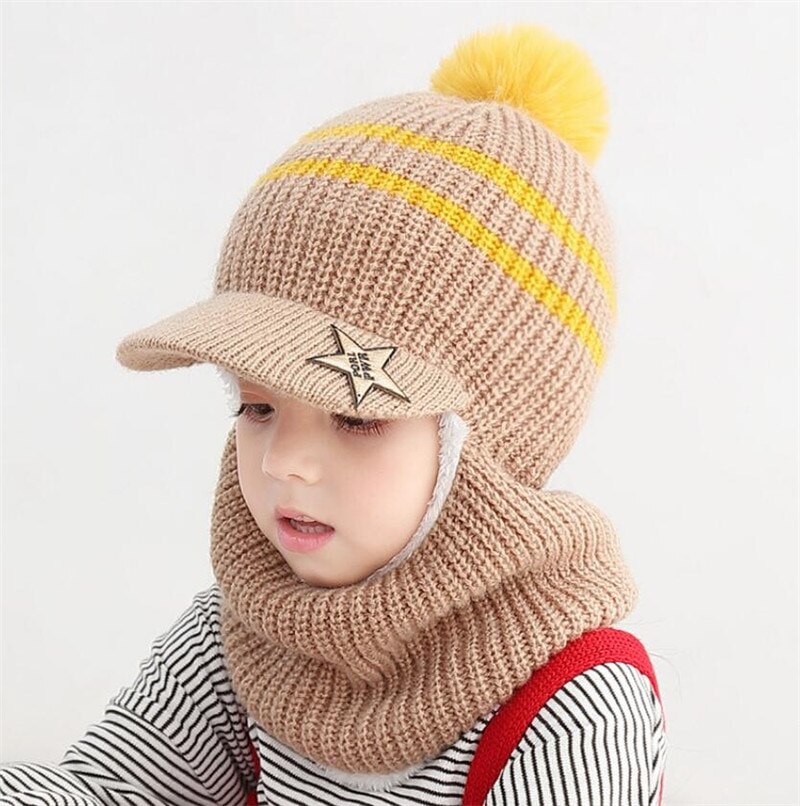 Knit Short Plush Hooded Scarf Kids Hat And Scarf C... – Grandado