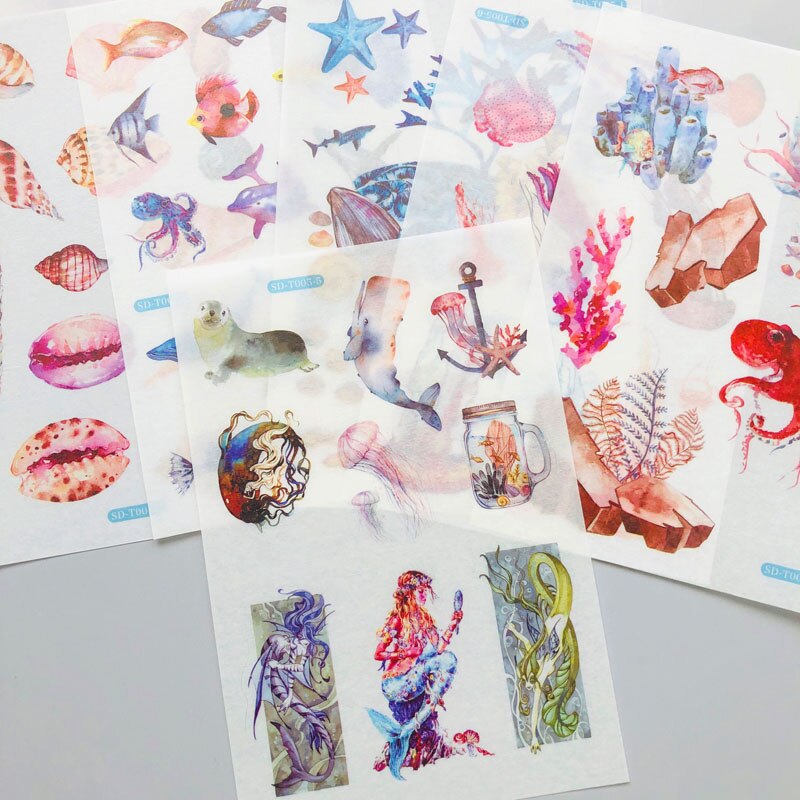 6 Sheets /Pack Undersea Whale Shell Mermaid Jellyf... – Grandado