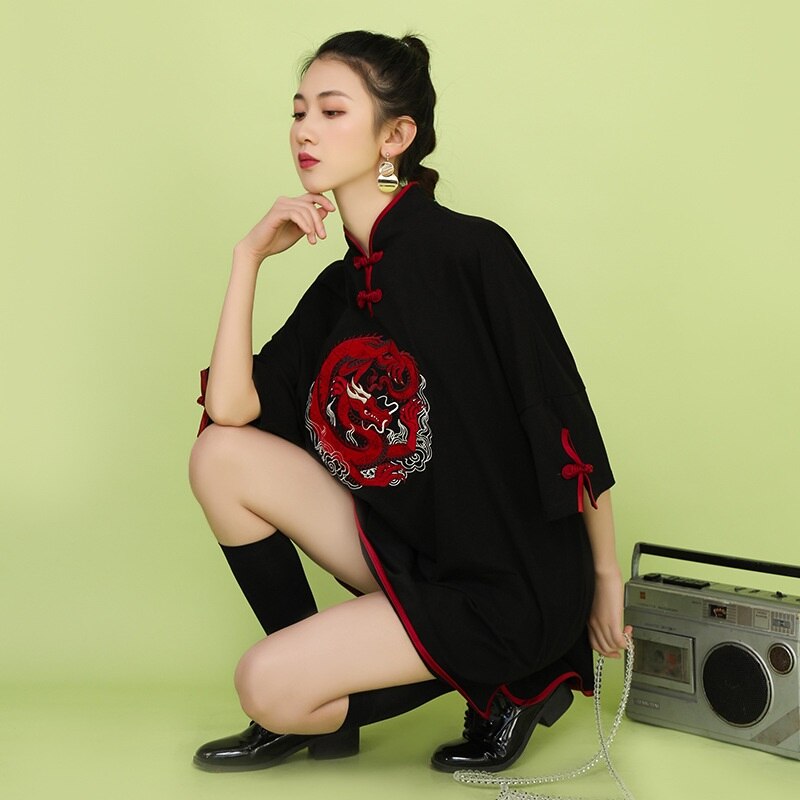 Black Oriental Dress Short Cheongsam Top Chinese D... – Grandado