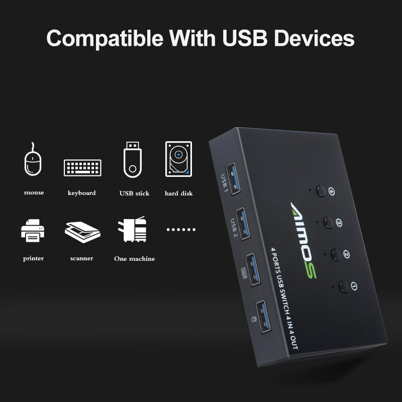 4 Port USB 2,0 KVM Switch Selector 4 Port PCs Shar... – Vicedeal