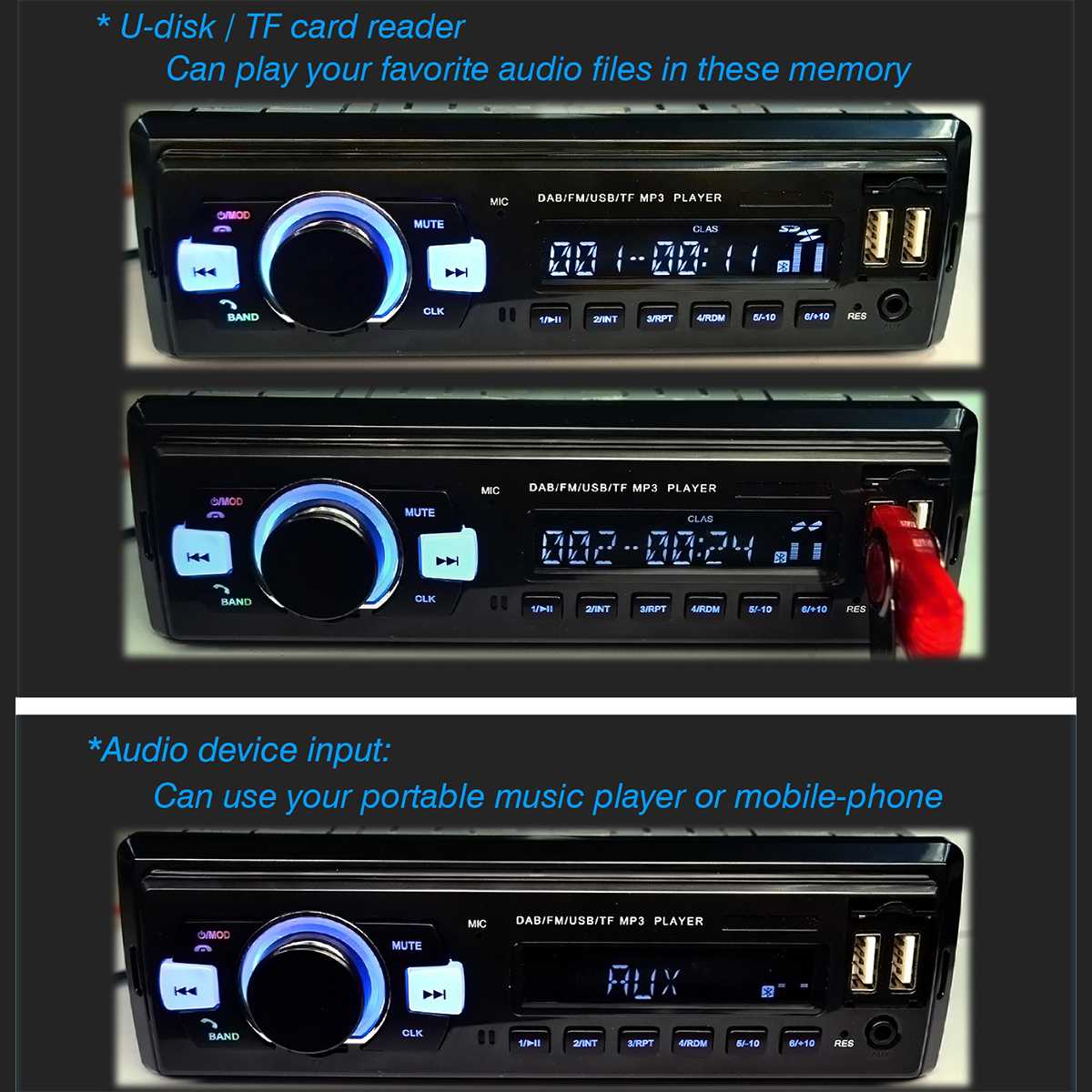 Car Radio 1 Din RDS MP3 Audio Player bluetooth DAB... – Vicedeal