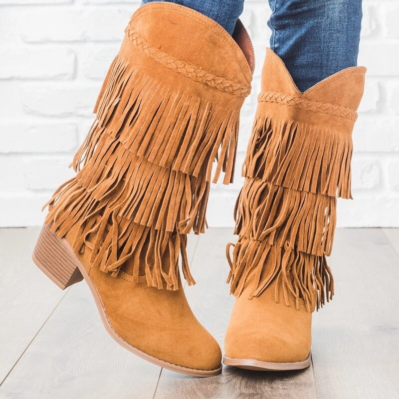 Woman Bohemian Boho Heel Boot Ethnic Women Tassel ... – Vicedeal
